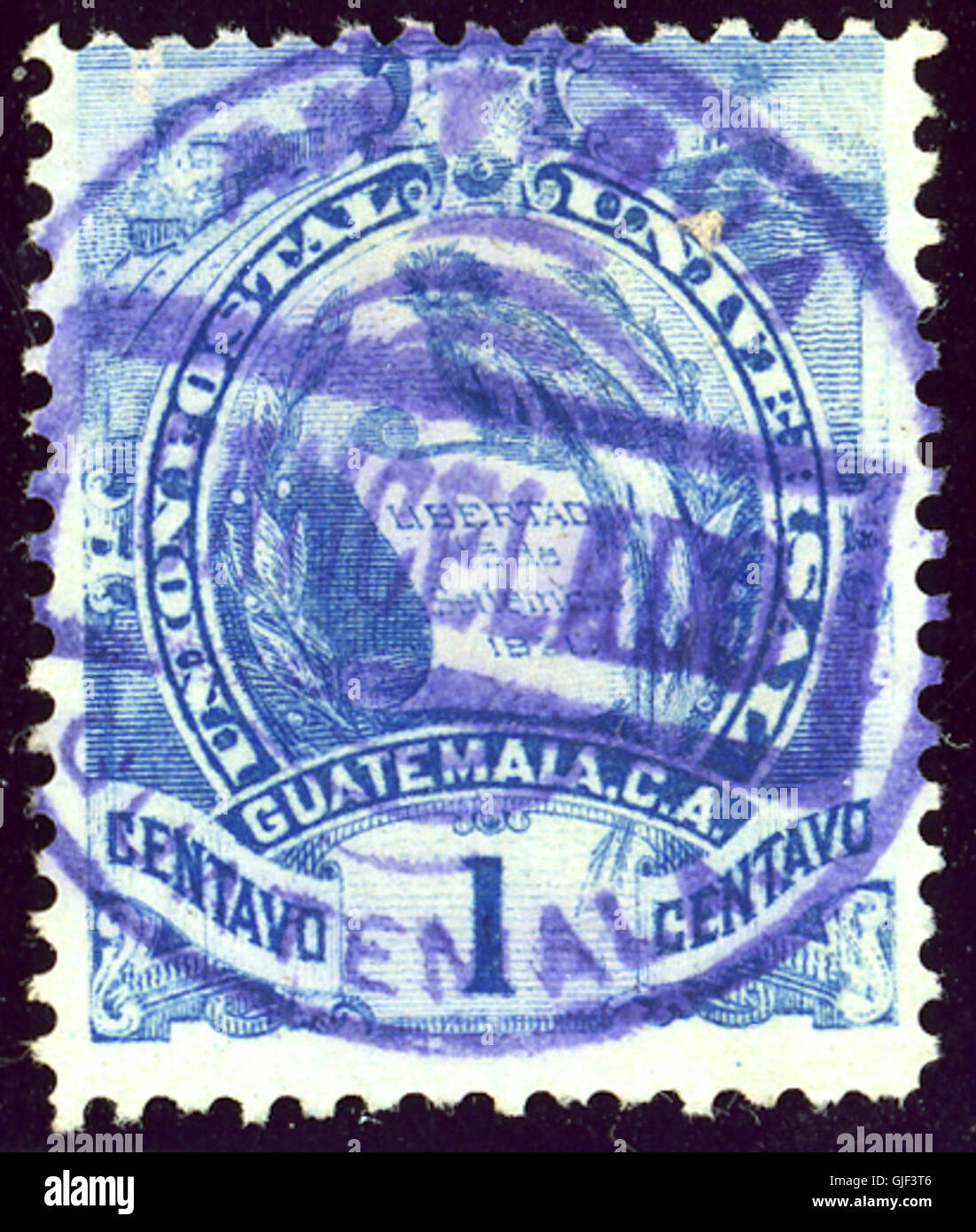 The 1887 Guatemala 1C Yv44 stamp features a detailed design that ...