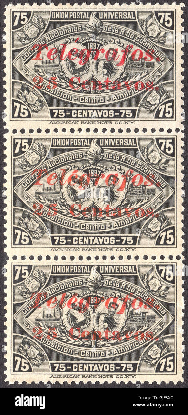 The 1898 telegraph stamps of Guatemala feature a distinct raised accent ...
