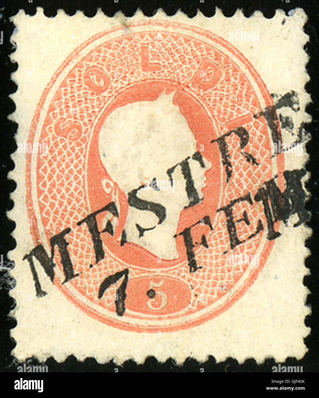The 1861 5 soldi stamp from Mestre, Italy, is part of the early Italian ...