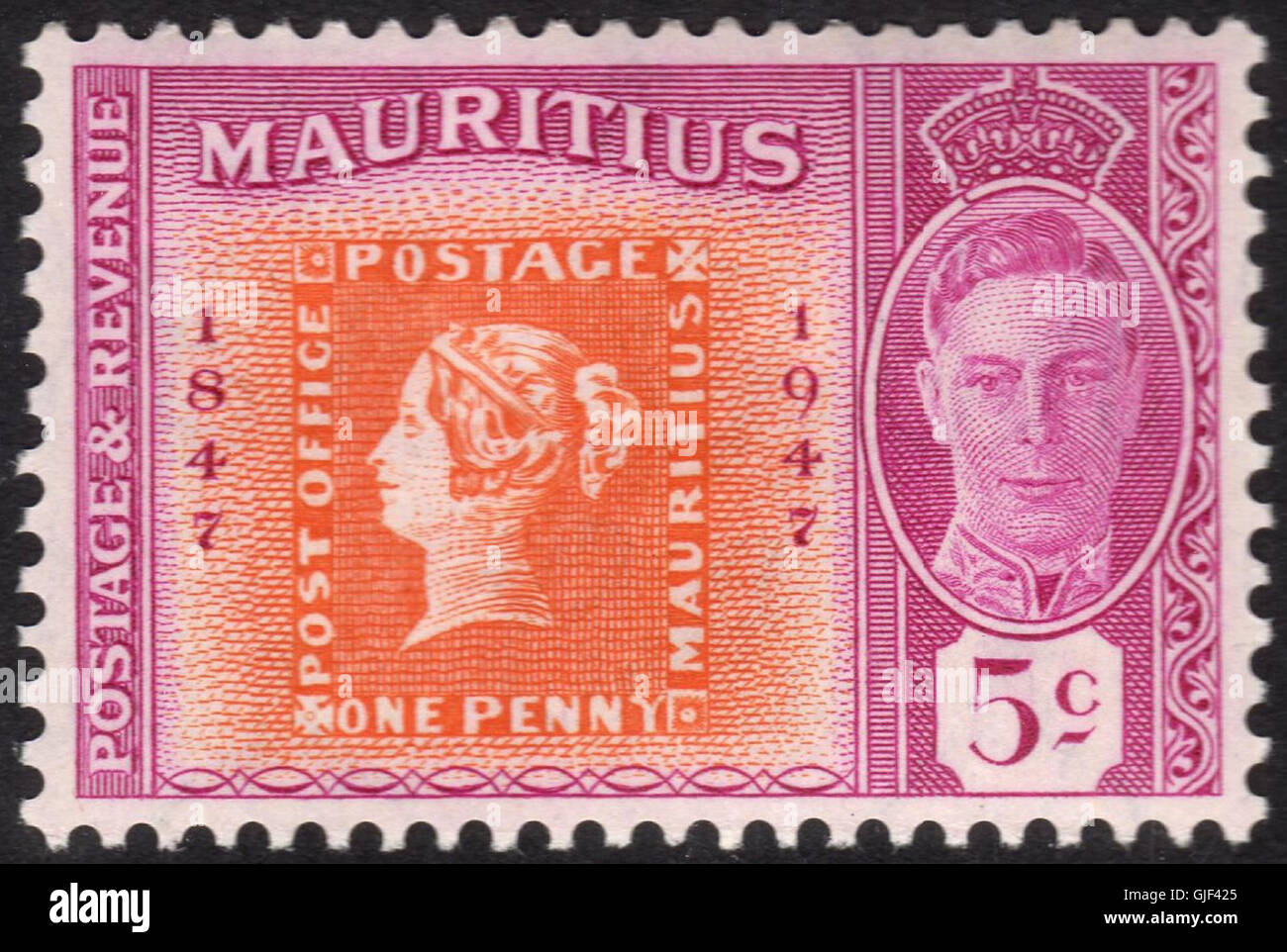 The 1947 centenary stamp from Mauritius commemorates 100 years of ...