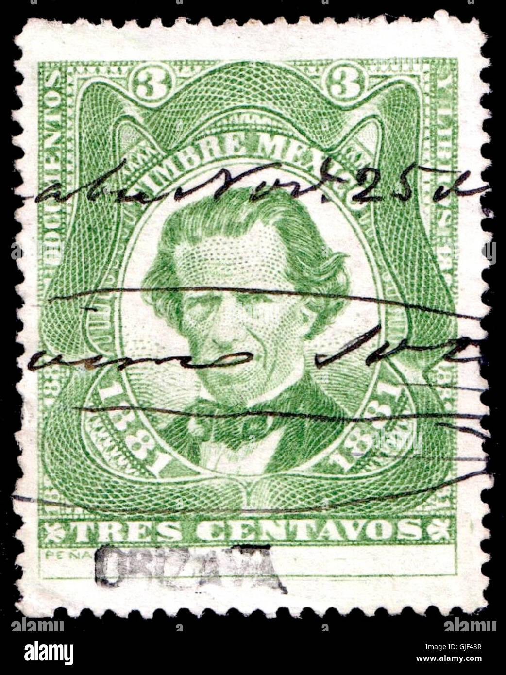 The 1881 Mexico F82A revenue stamp was issued for official documents ...