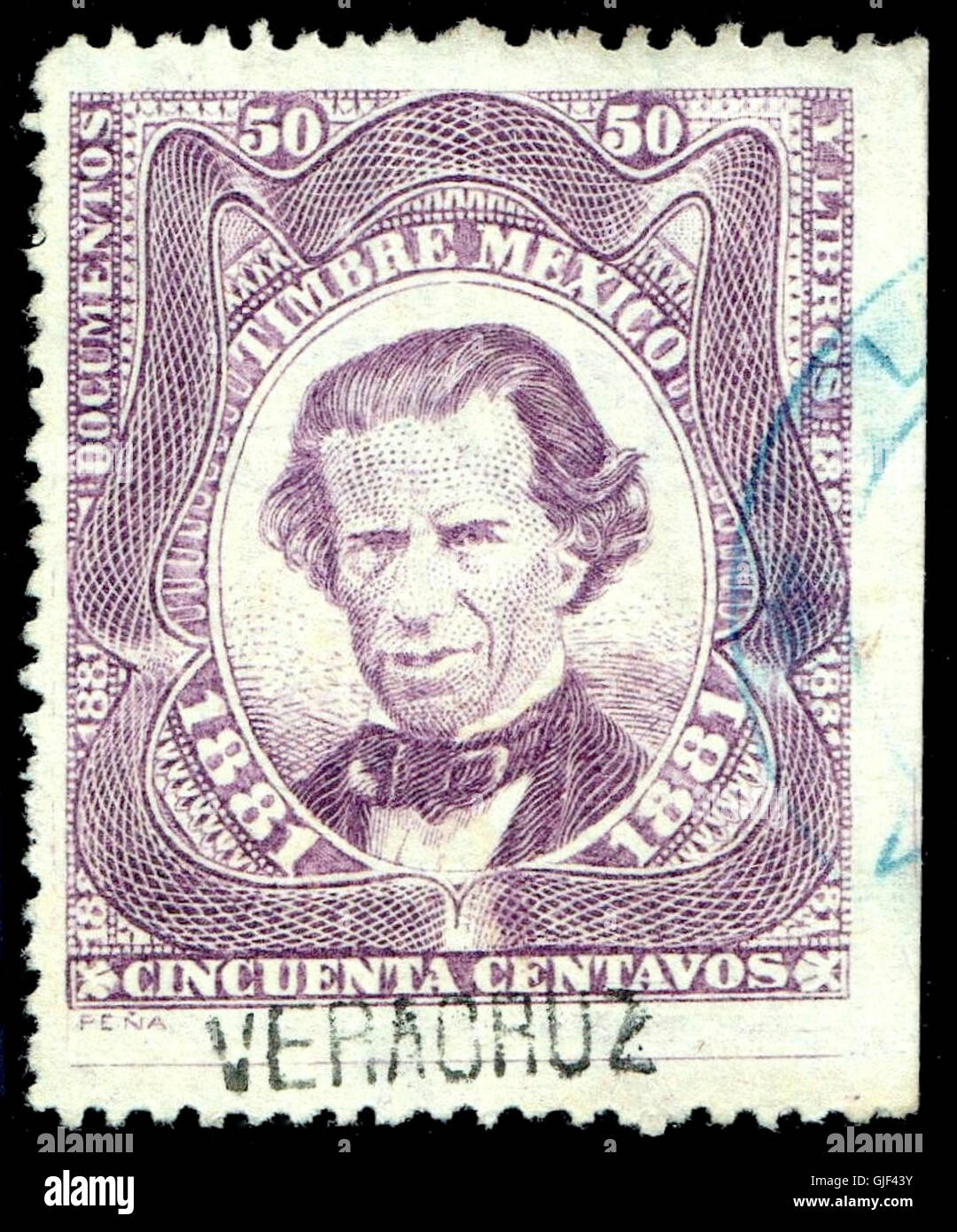 The Mexico 1881 F86A revenue stamp was used for official documents ...