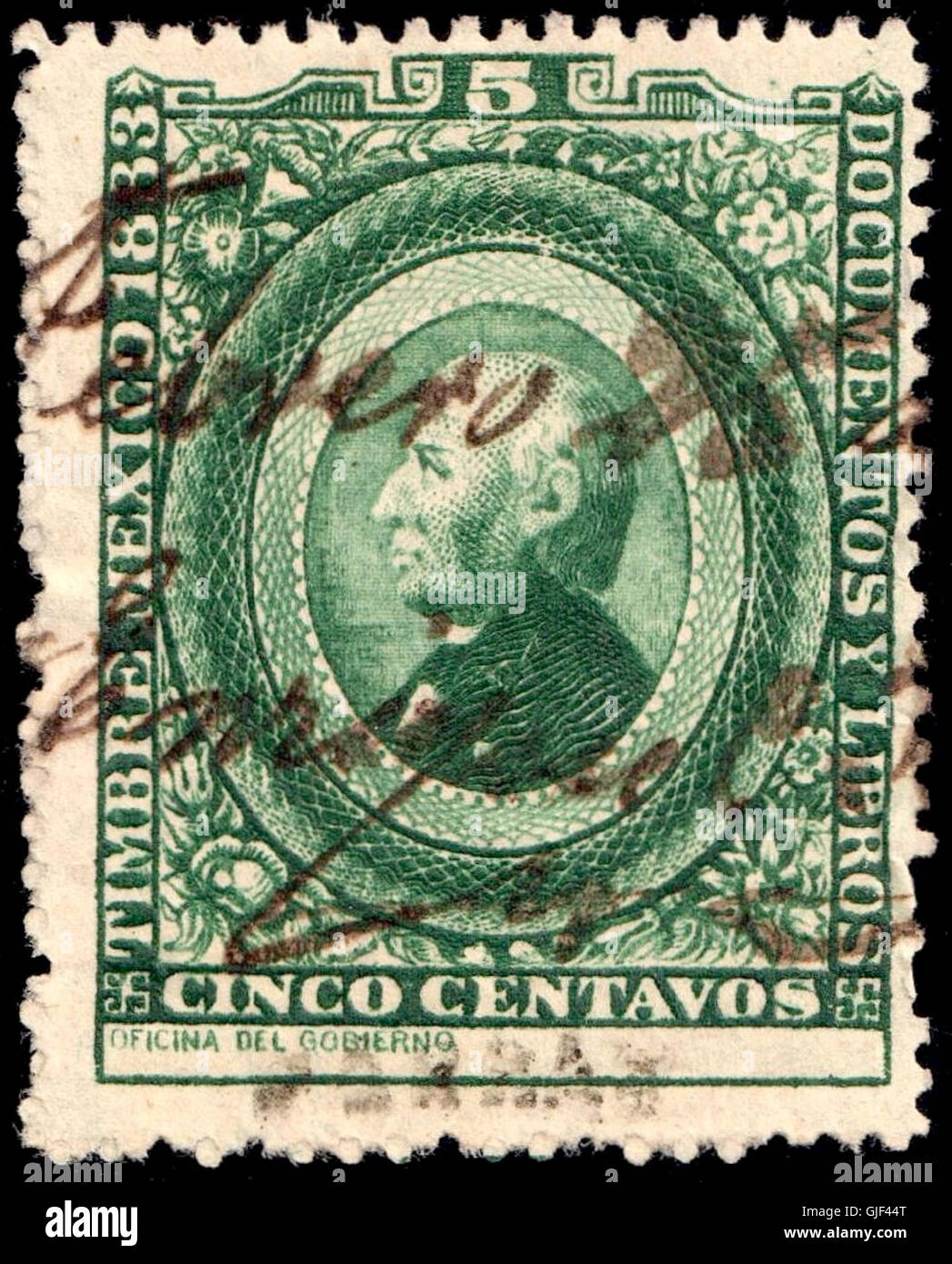 The 1883 Mexico F101 document revenue stamp is part of a series used ...