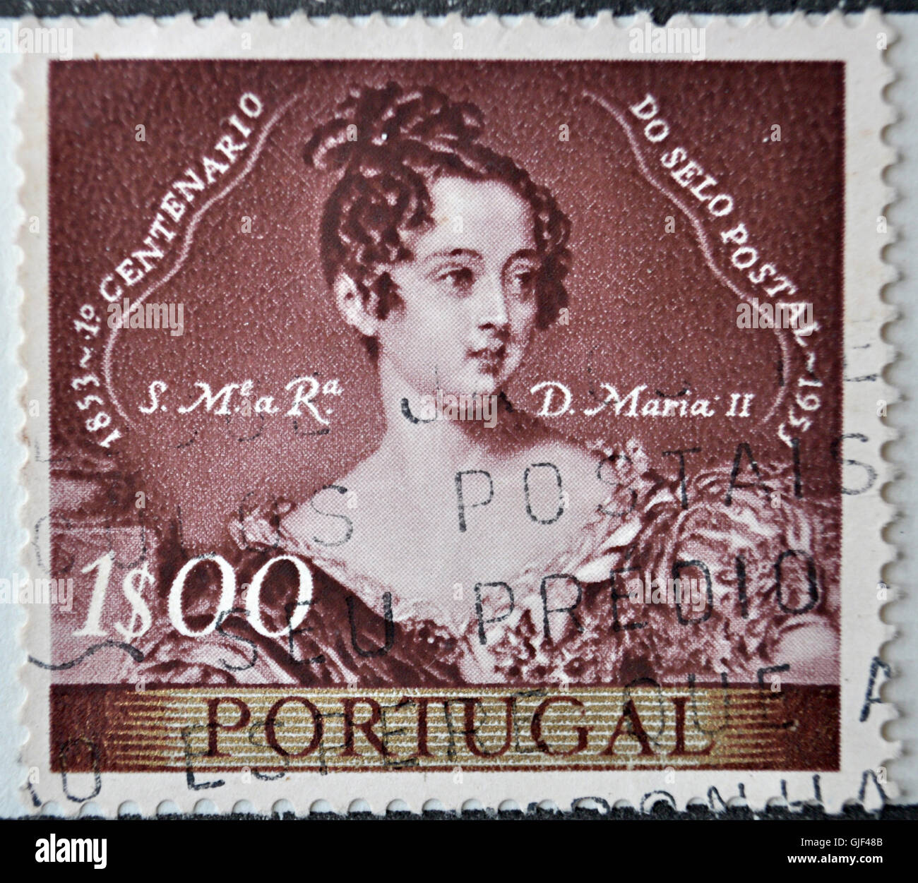 postage stamp, Portugal, 1956, Queen Maria II Stock Photo - Alamy