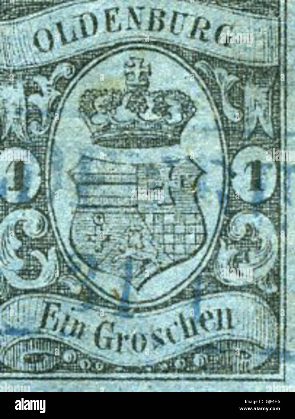 The Ein Groschen stamp was issued by the German Empire and represents a ...