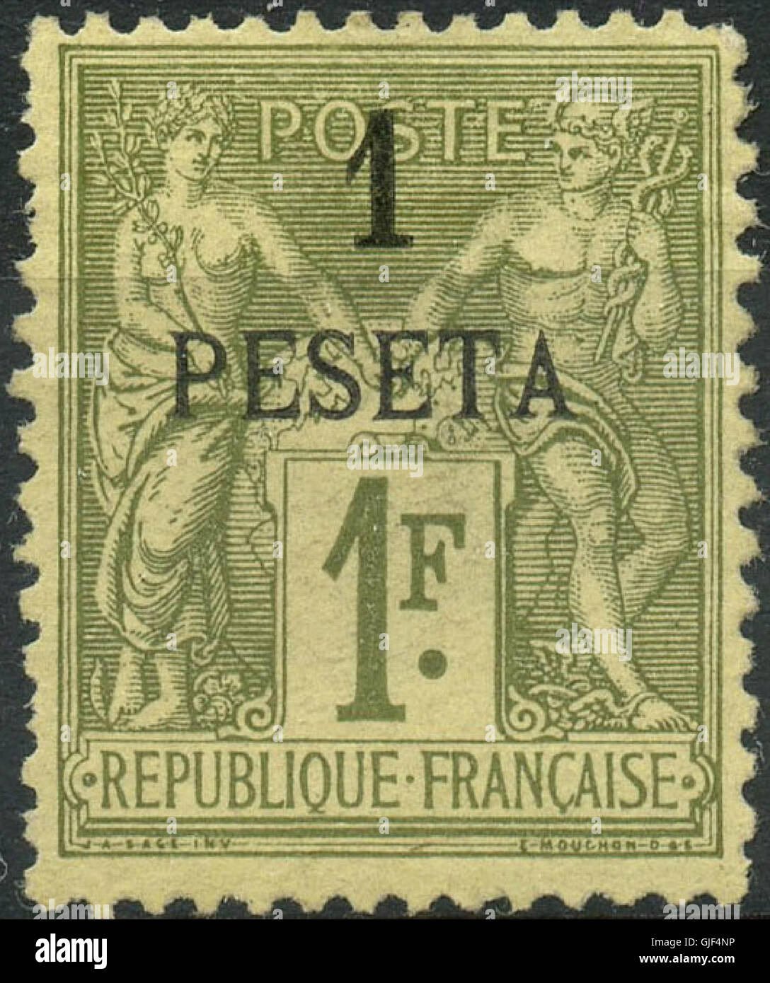 This stamp from French Morocco features a postal mark used during the ...