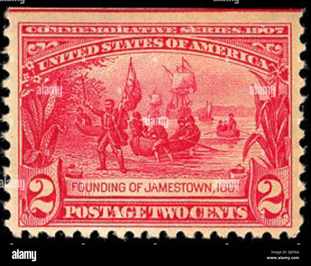 Jamestown founding 1907 U.S. stamp.1 Stock Photo - Alamy