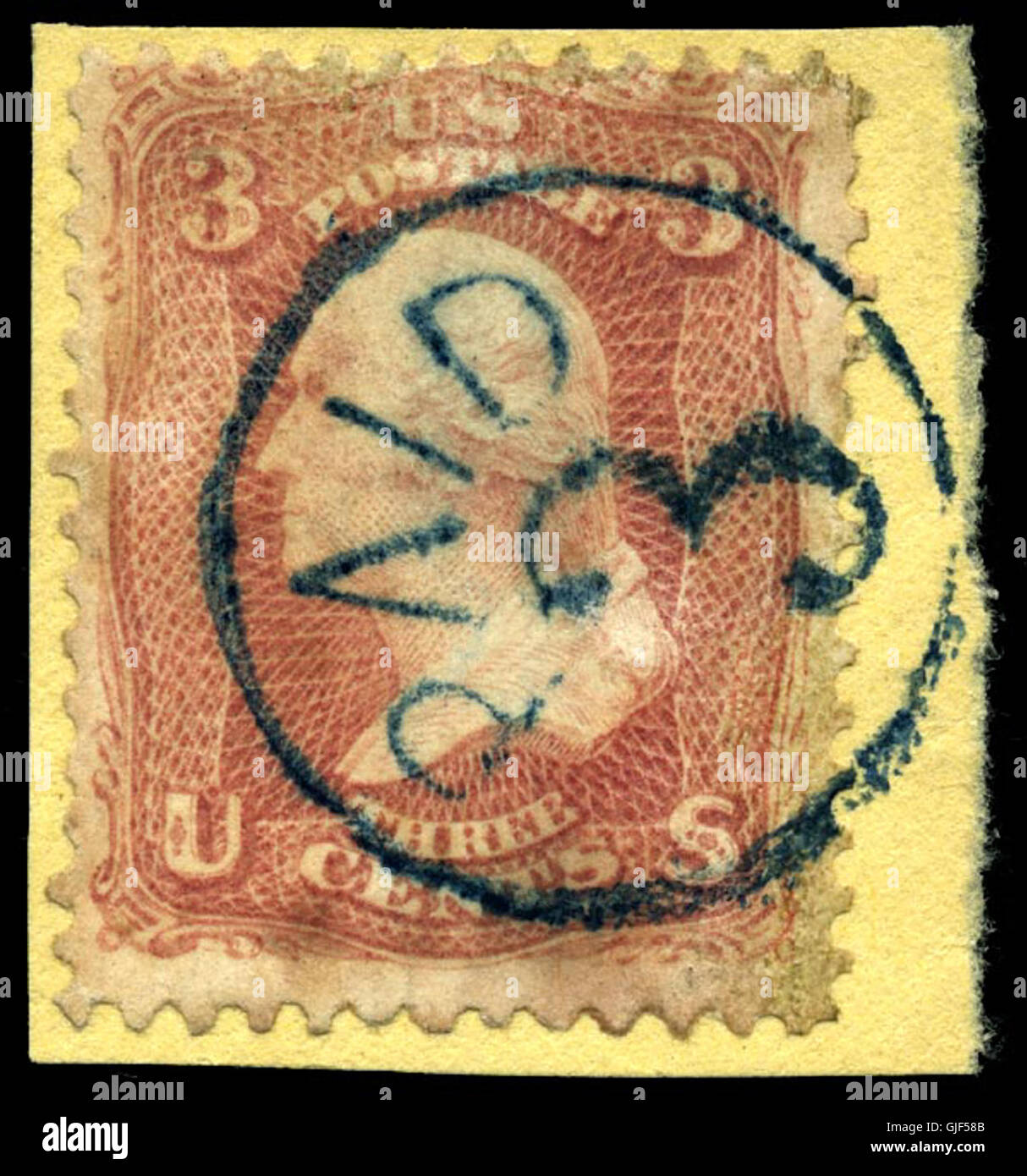 The 1861 U.S. 3-cent PAID stamp features a design indicating prepayment ...