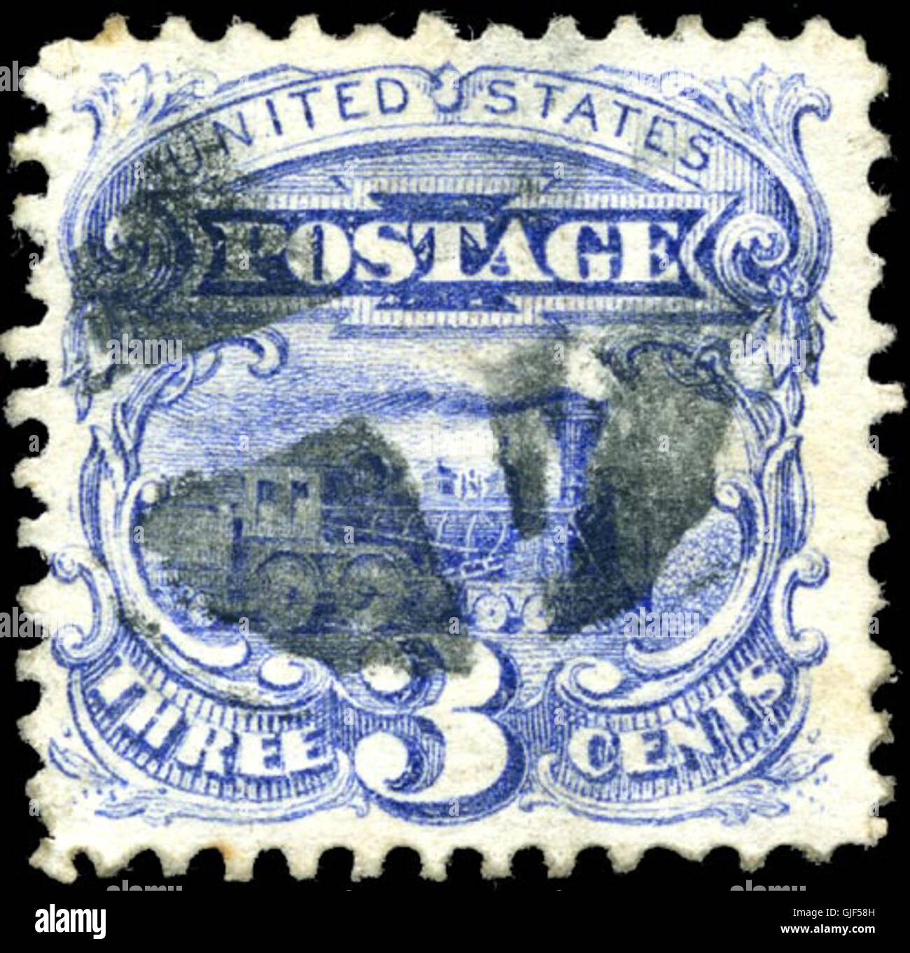 This 1869 U.S. stamp features a 3-cent denomination, marking a key ...