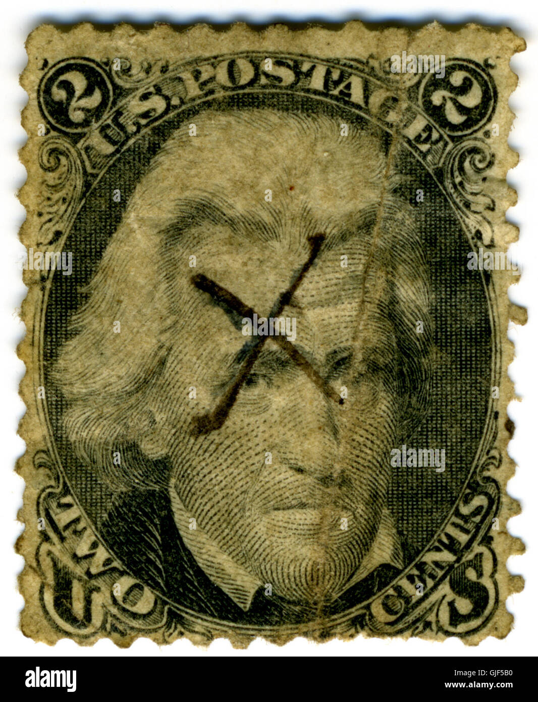 The 1861 US 2c Jackson stamp (SC #0073) features a postal mark and ...