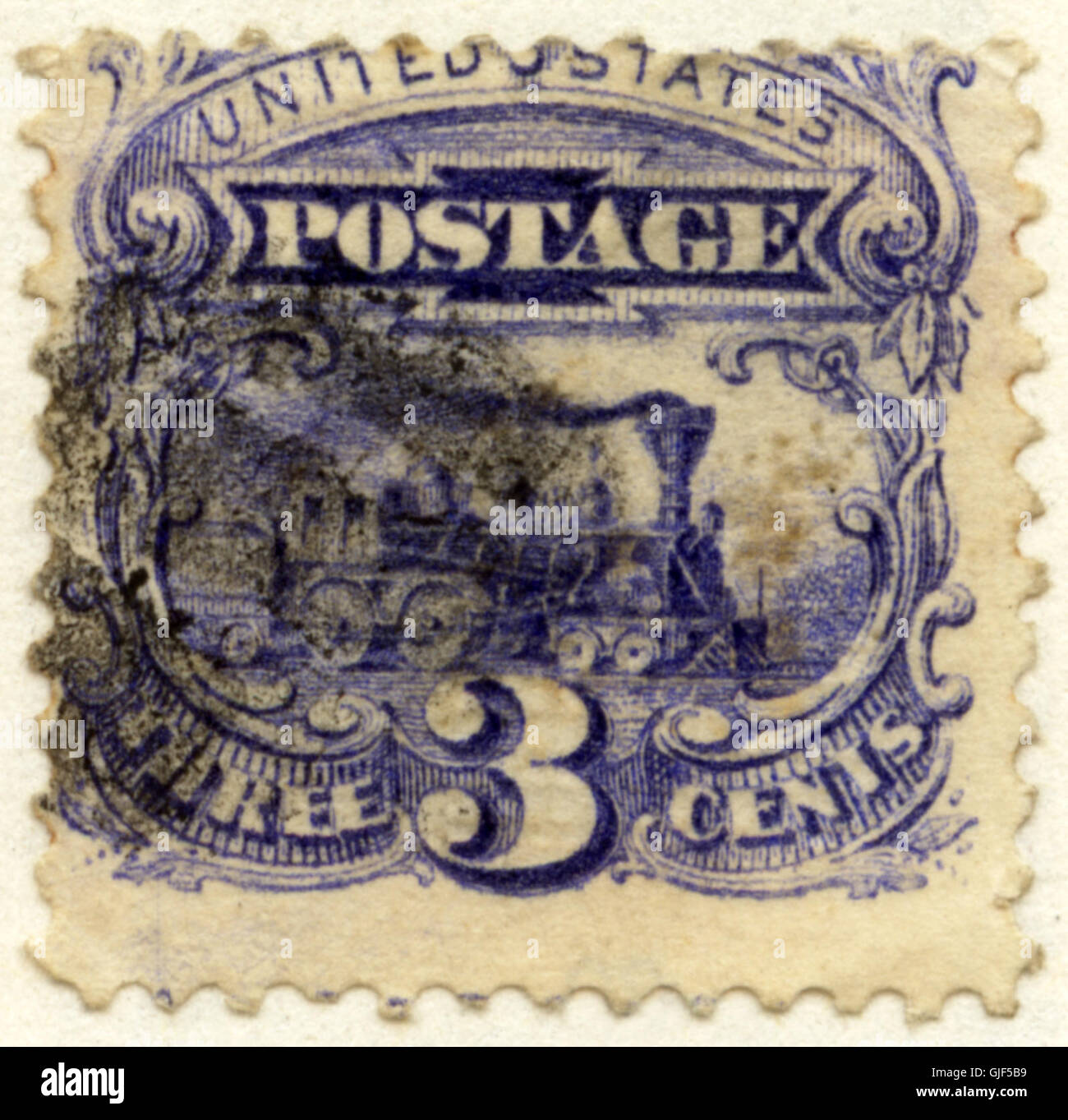 The 1869 3c Locomotive stamp from the United States is a celebrated ...