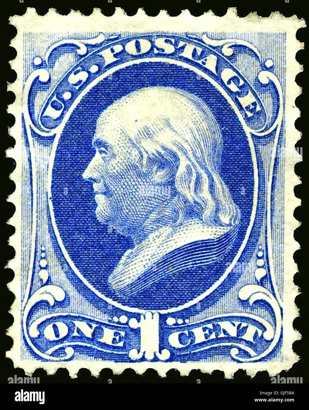 The 1870 1c Franklin stamp features Benjamin Franklin, one of the ...