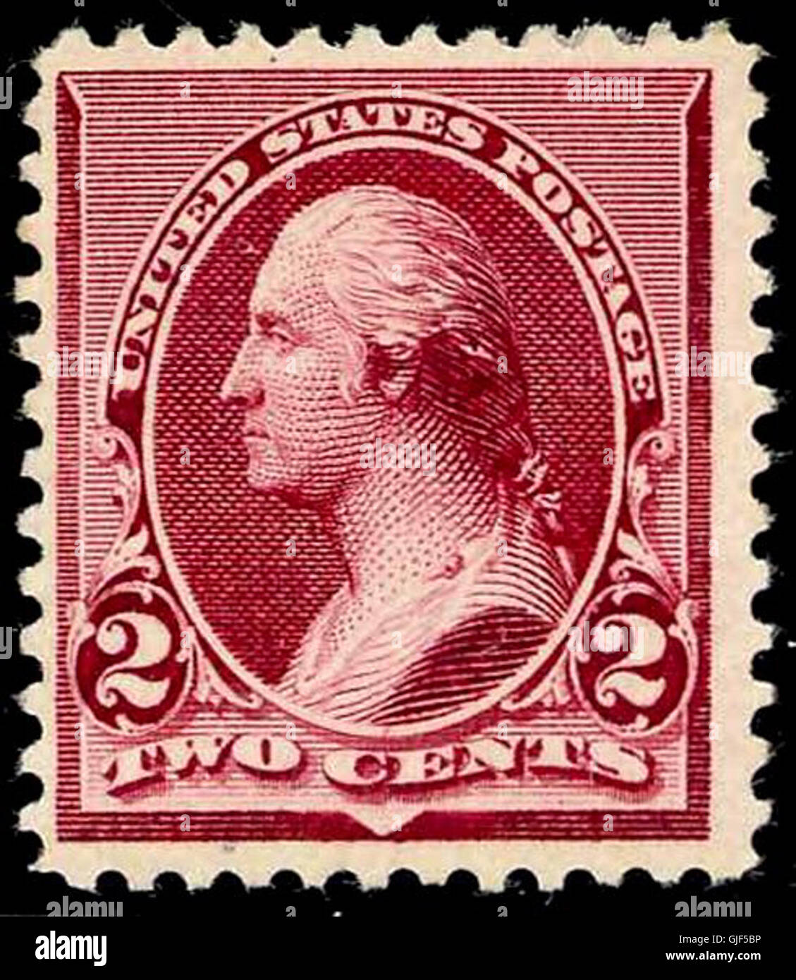 The 1890 2-cent Washington stamp from the United States features a ...
