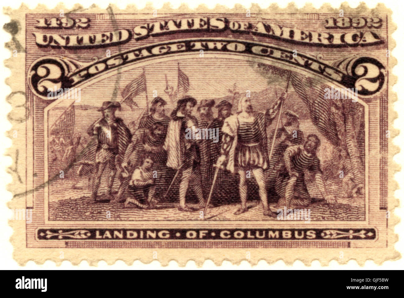 US stamp 1893 3c Landing of Columbus Stock Photo - Alamy