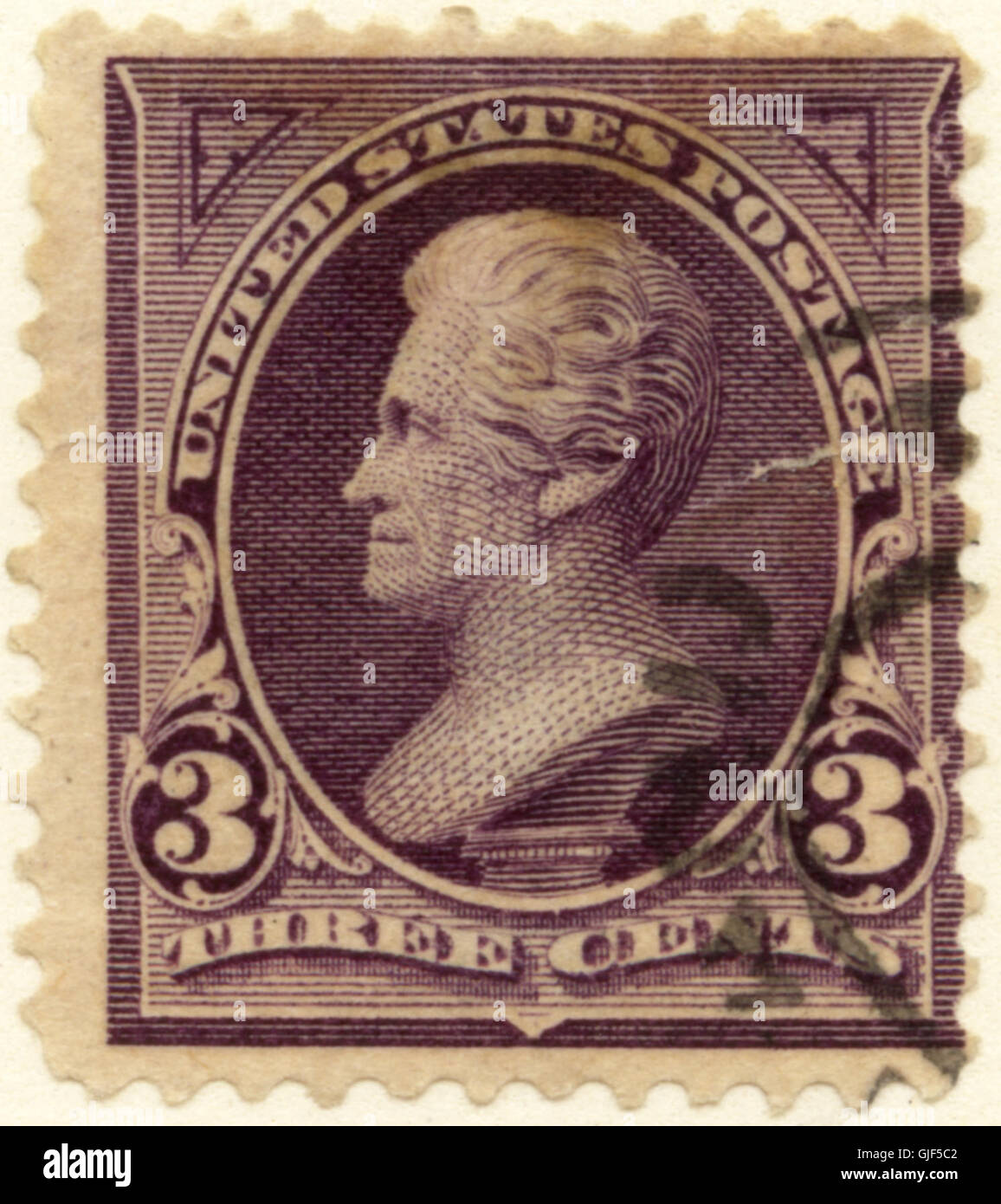 The 1894 3-cent Jackson stamp from the United States features a ...