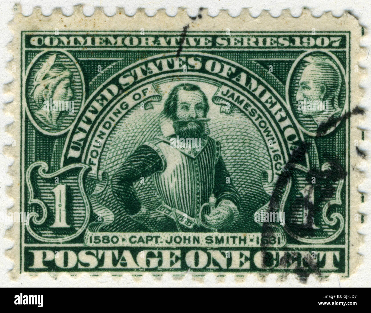 The 1907 1c Jamestown Expo stamp commemorates the 300th anniversary of ...