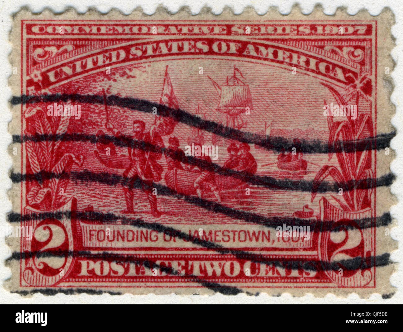 The 1907 2c Jamestown Exposition stamp commemorates the founding of ...