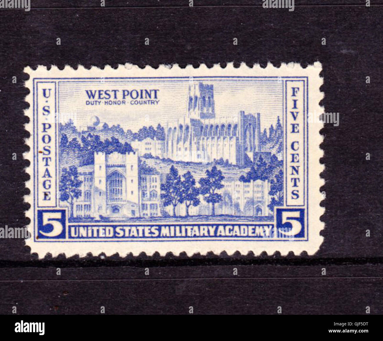 U.S. stamp from the 1930s, denomination 5 cents, featuring an image of ...