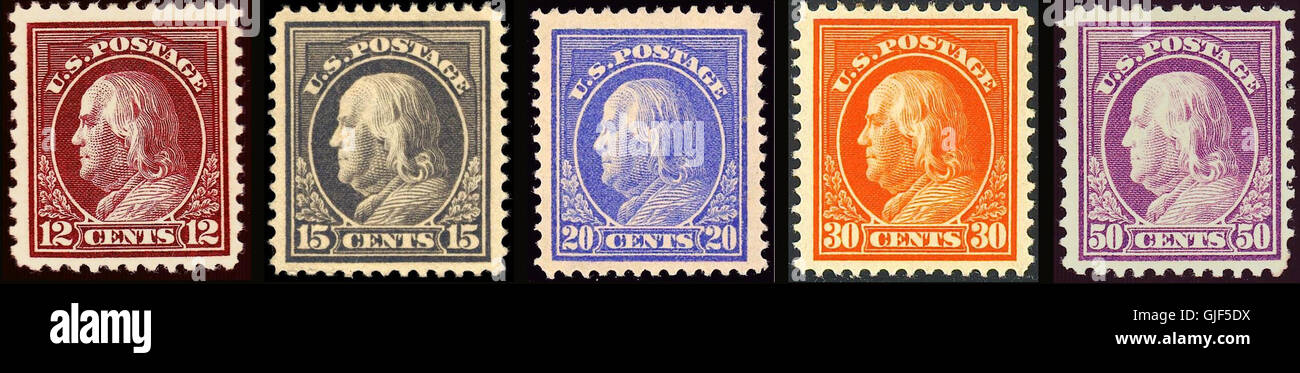 The 1914 WF series stamps range from 12c to 50c and were issued for ...