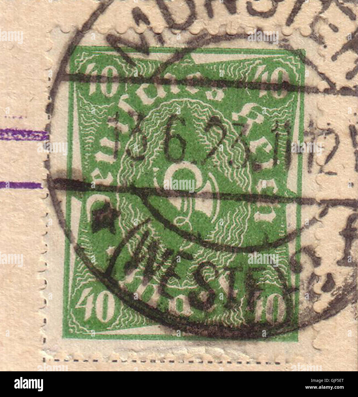 The 40 Mark stamp issued on June 13, 1923, by the Deutsches Reich ...