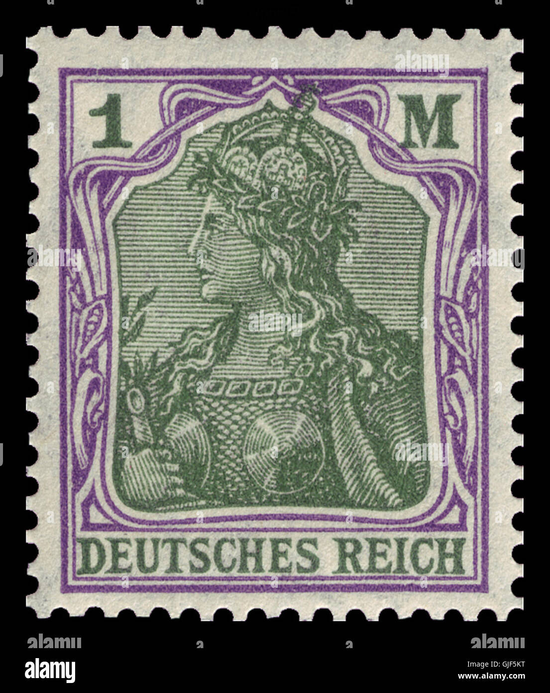 The DR 1920 MiNr 150 stamp features Germania, a symbolic figure of ...