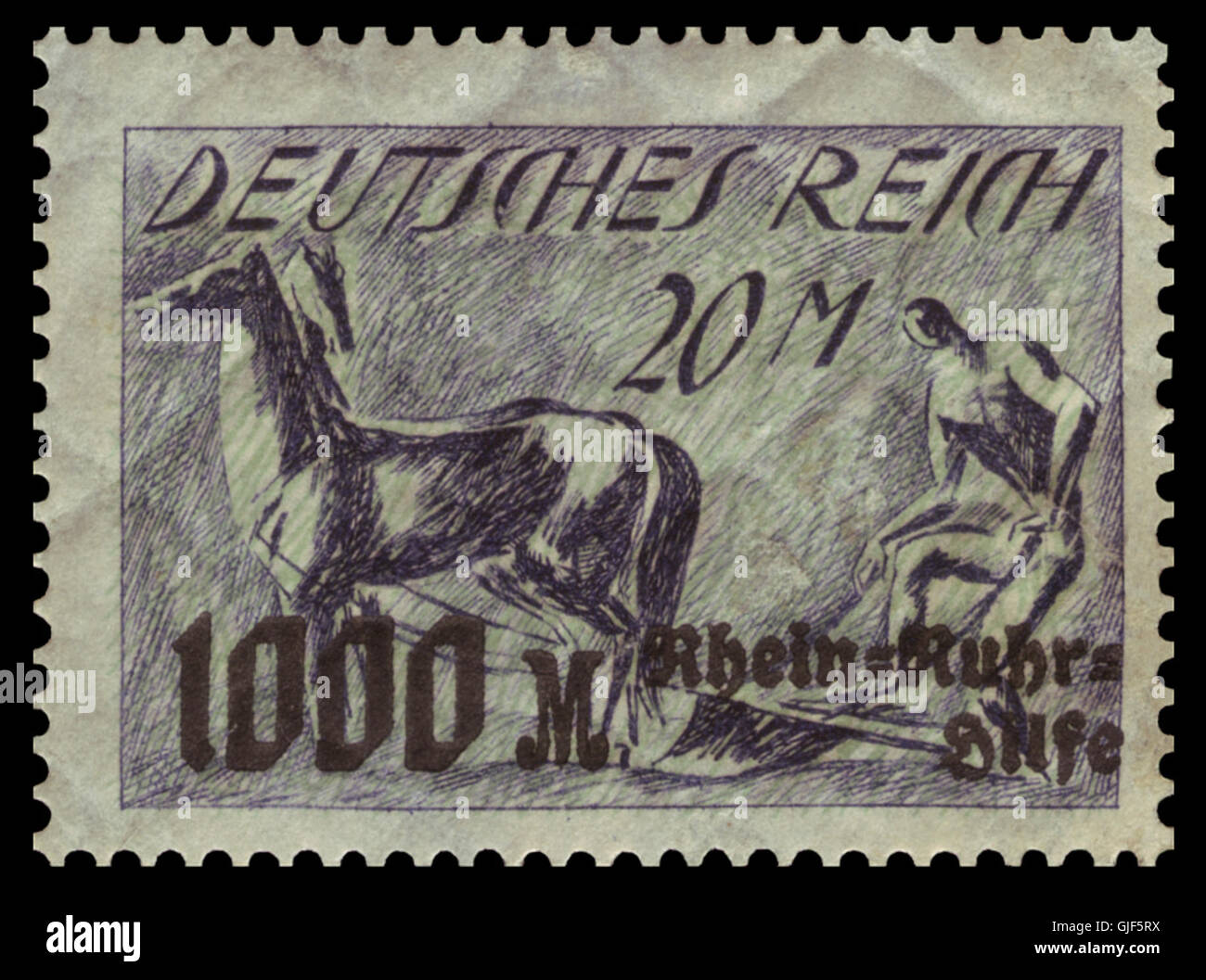 The 1923 DR 260 stamp features a farmer with a horse and plow ...