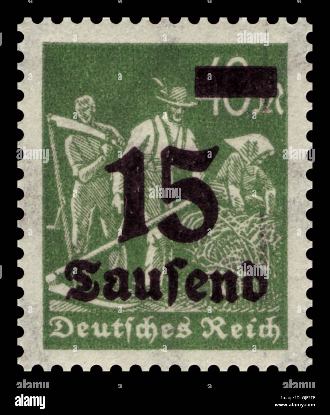 The DR 1923 MiNr 279 stamp features agricultural workers with an ...