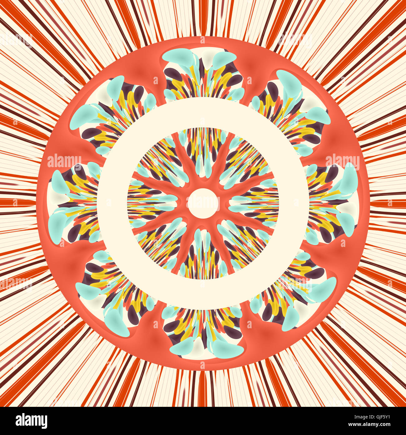 Mandala in orange and light blue tones. Geometric digital art Stock ...