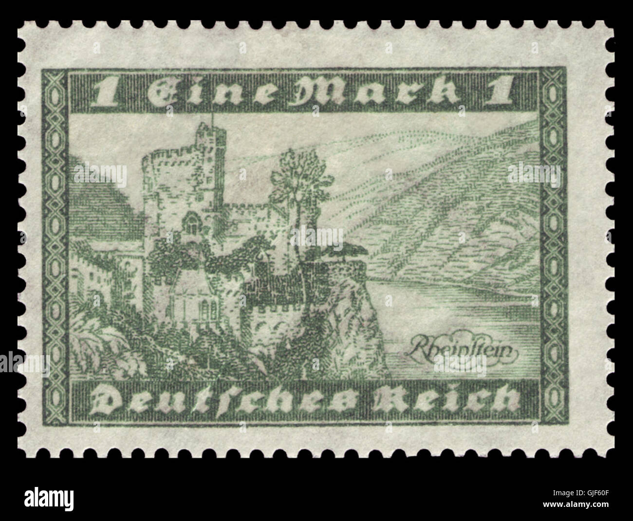 The 1924 DR 364 stamp depicts the Burg Rheinstein, a famous German ...