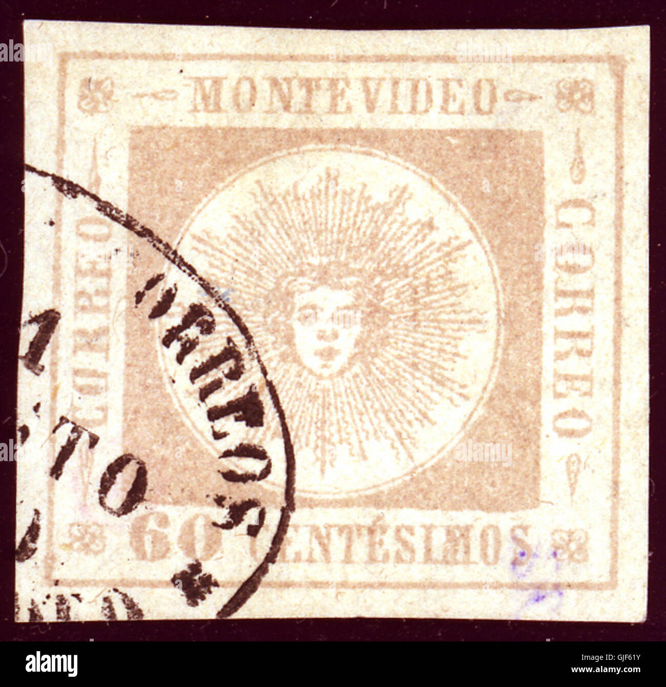 The 1860 Uruguay 60c gris-lilas Yv12A stamp is an early issue from ...