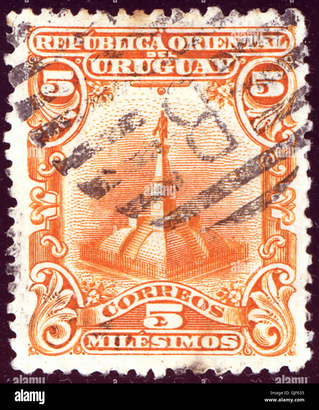 The 1900 Uruguay 5m Artigas Mi141 stamp features a postal mark and ...