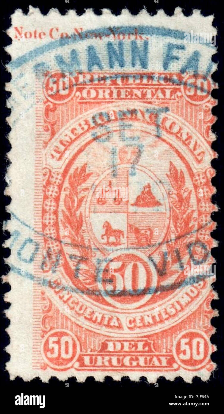 The 1871 Uruguay F2 document revenue stamp was issued for use on ...