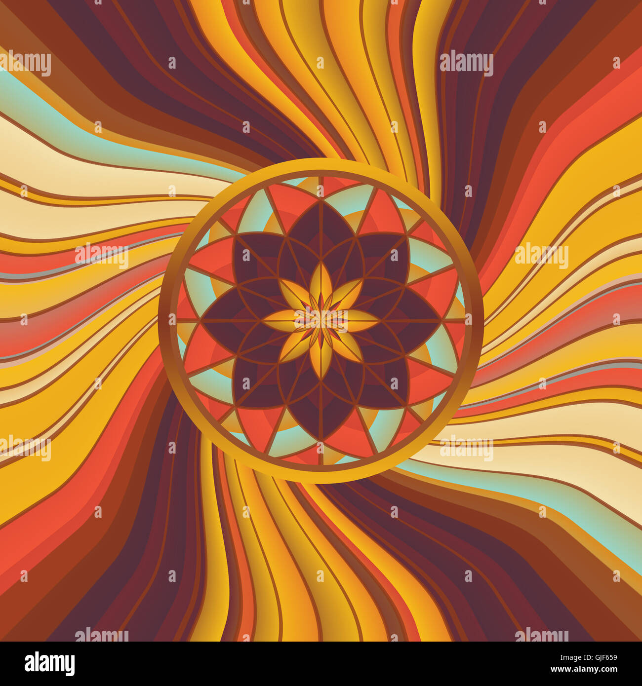 Geometric digital art in warm tones with vortex and geometric floral ...