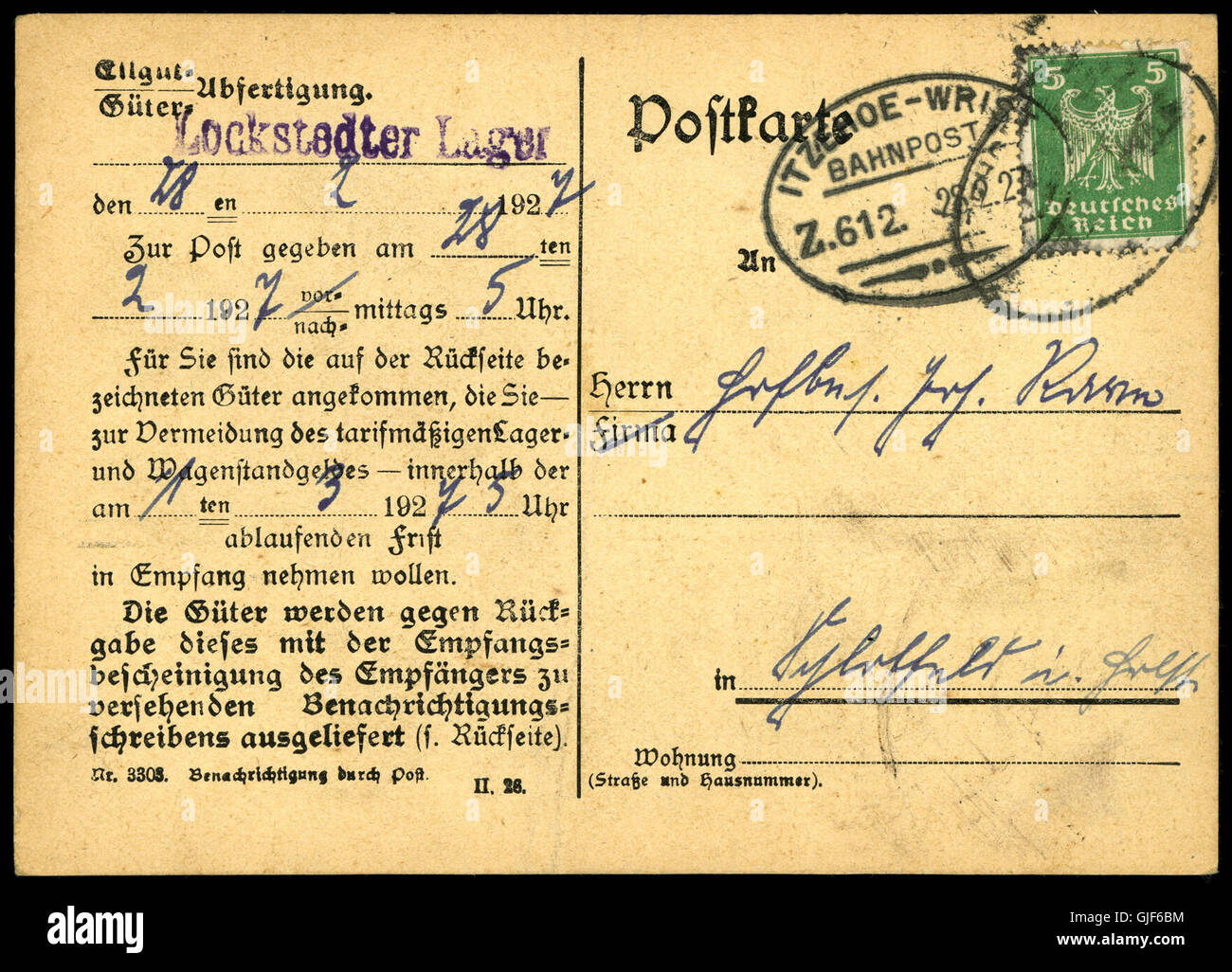 The Deutsches Reich Bahnpoststempel stamp is a railway postal mark from ...