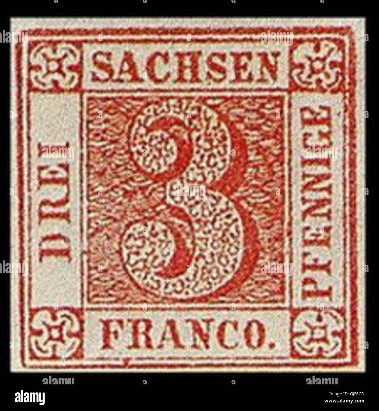 A 19th-century German stamp from the Saxony region, known as the ...