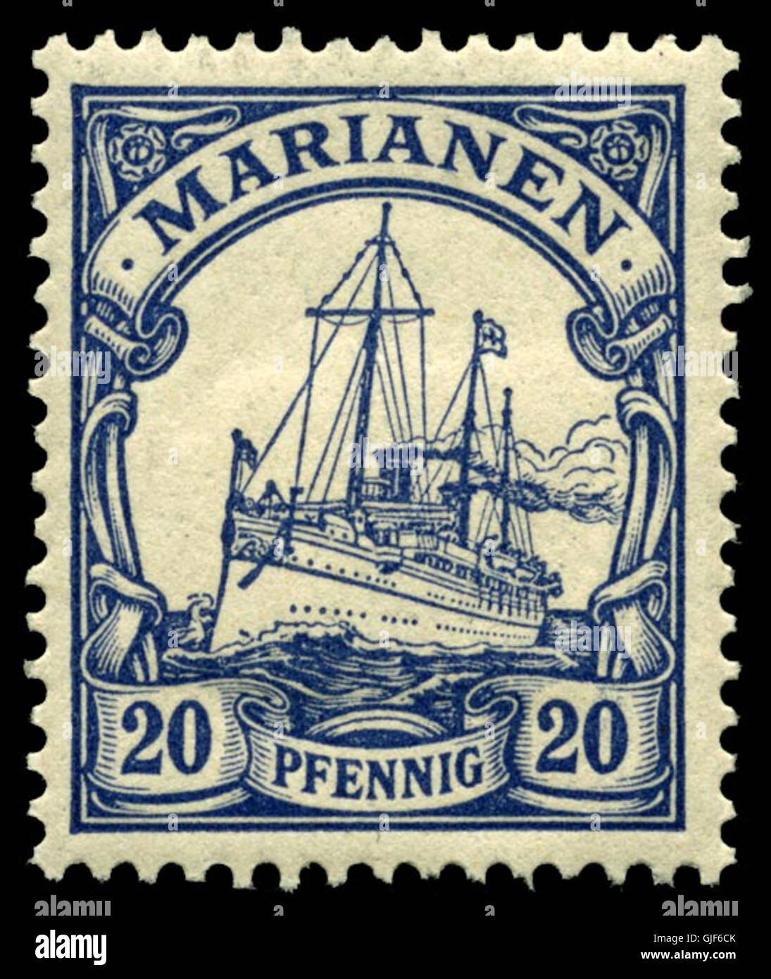 The 1901 20pf stamp from the Mariana Islands features a design ...
