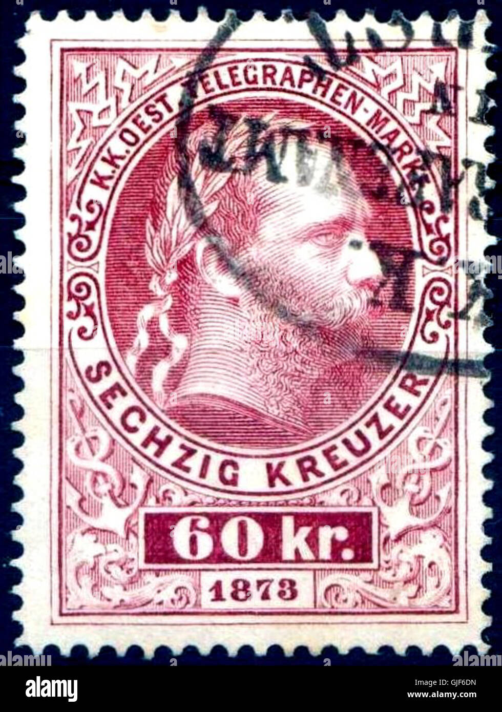 The 60k telegraph stamp of Austria from the KK series represents an ...
