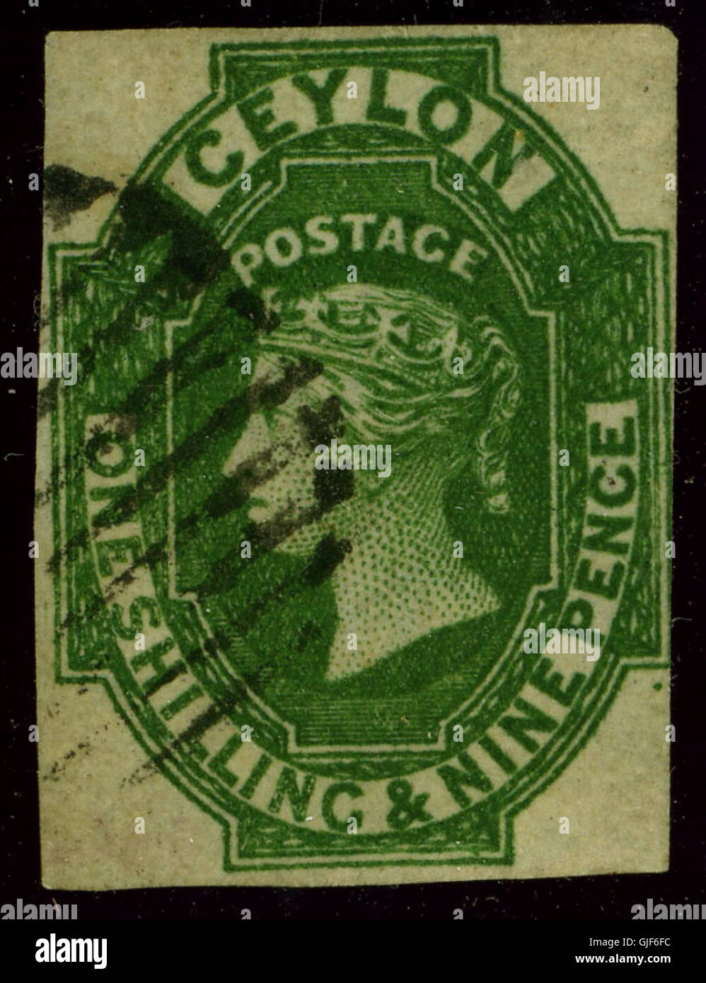 The 1859 Ceylan Yv10 stamp features a detailed postal mark from the ...