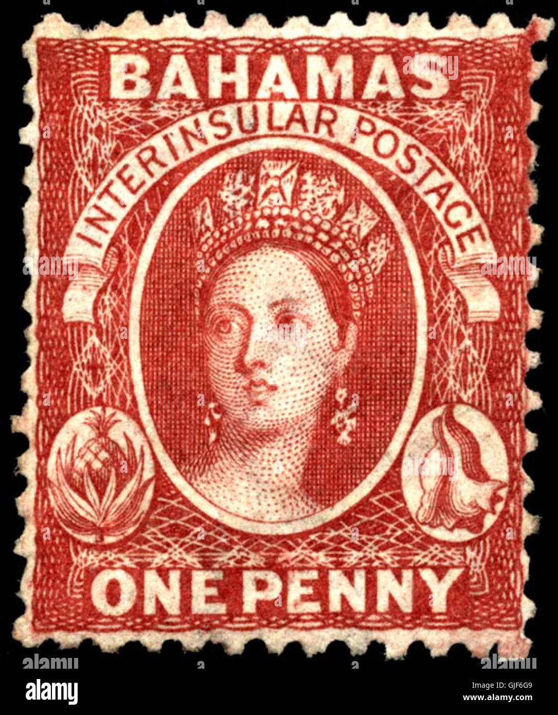 The 1863 1p Bahamas stamp features the national coat of arms. It was ...