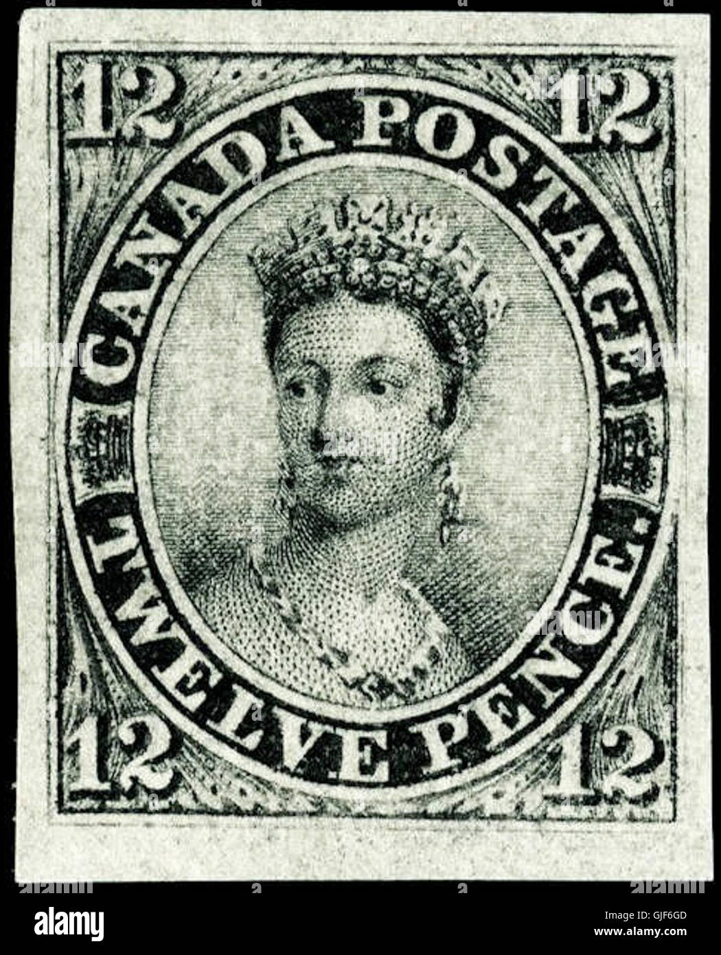 The 1851 12d black Empress stamp from Canada features an iconic image ...