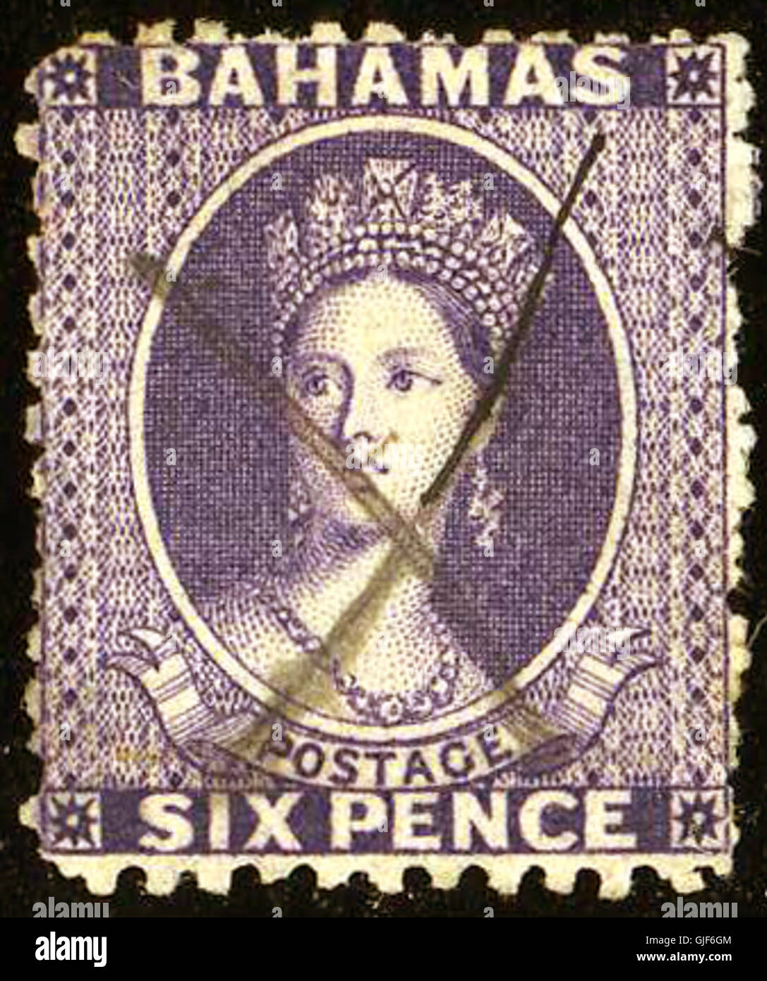 The 1863 6p Bahamas stamp Mi7a SG31 was issued during British colonial ...