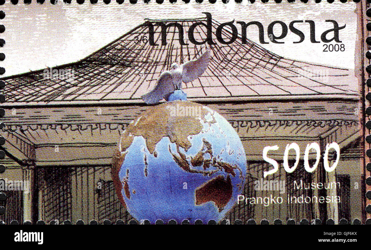 The 080-08 stamp from Indonesia features a postal mark and highlights a ...
