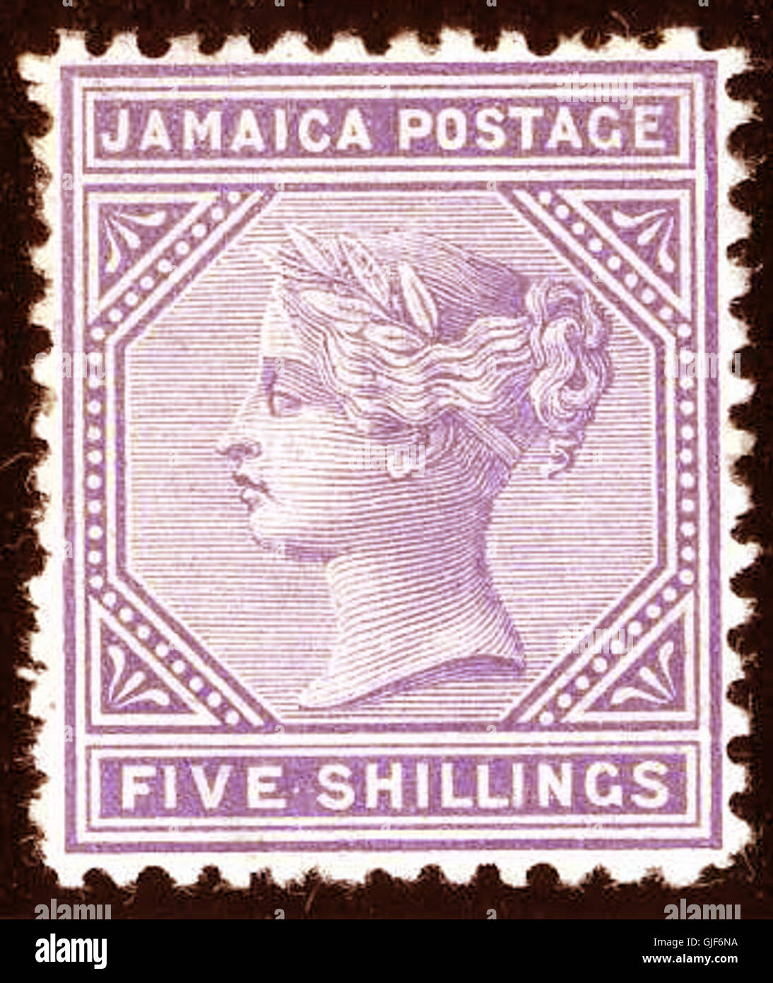 The 1875 5 Shilling stamp from Jamaica, SG15, features the watermark ...