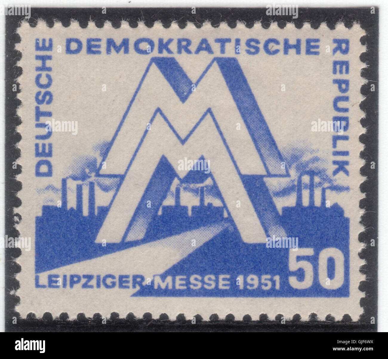 The 1951 Leipziger Frühjahrsmesse stamp commemorates the Leipzig Spring ...