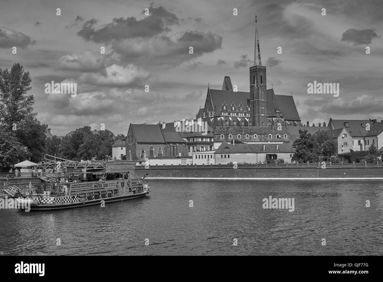 Pleasure boat on Odra River near Ostrow Tumski Wroclaw Lower Silesia ...