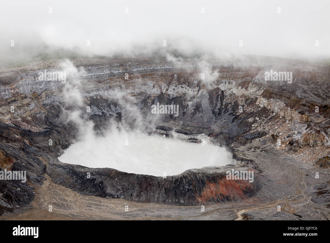 Poas Volcano crater, an active stratovolcano, Poas Volcano National ...