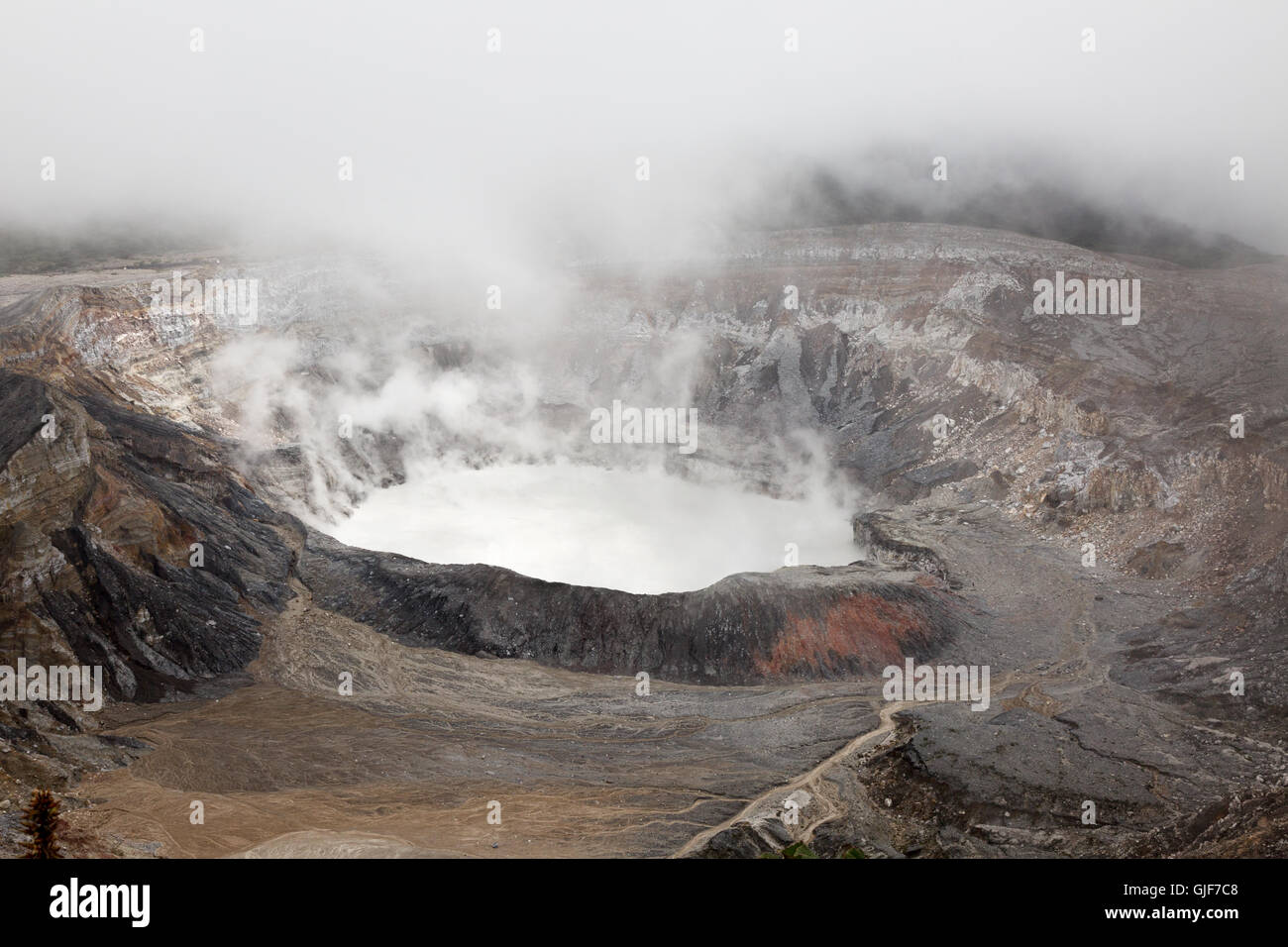 Poas Volcano crater, an active stratovolcano, Poas Volcano National ...
