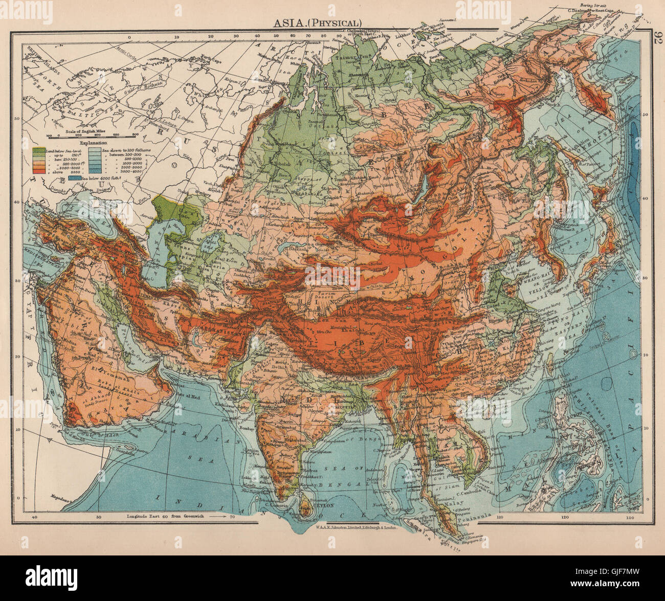 ASIA PHYSICAL. Relief Mountain heights Ocean depths Rivers. JOHNSTON ...