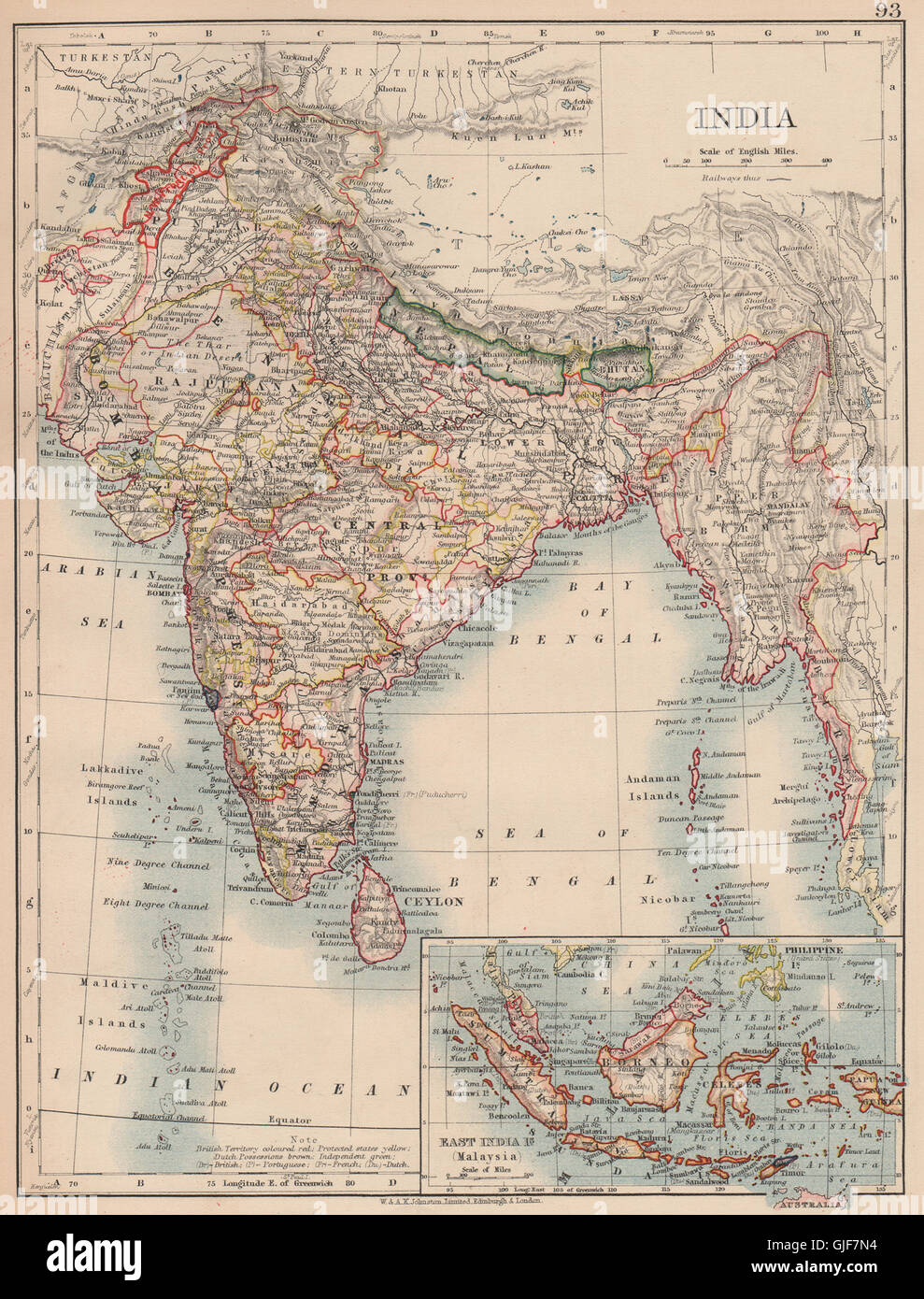 BRITISH INDIA.Burma Nepal Bhutan Ceylon(Sri Lanka).E Indies.JOHNSTON ...