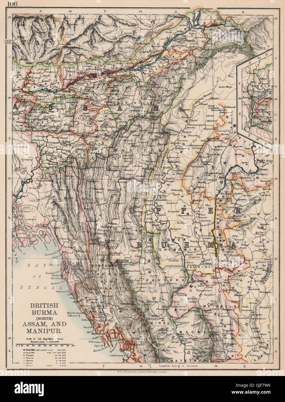 BRITISH INDIA. North Burma Assam Manipur. Railways. JOHNSTON, 1906 ...